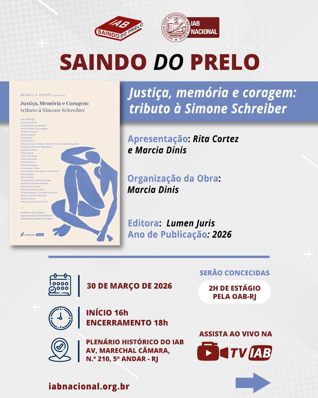 IAB promoverá lançamento de obra coletiva em homenagem à desembargadora ...